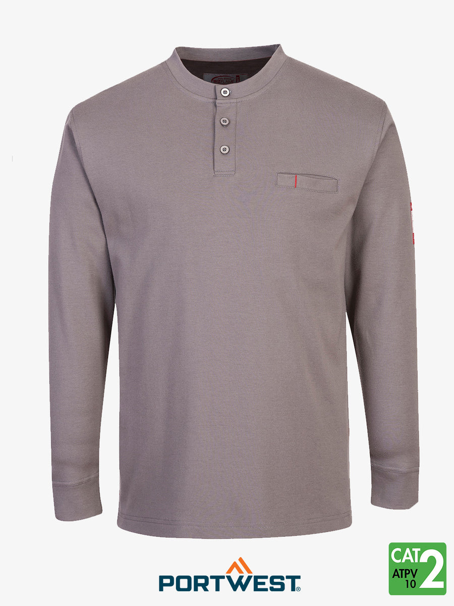 IFR Bizflame® Knit Antistatic 7oz FR Henley – FR32 Grey – The Coverall Shop